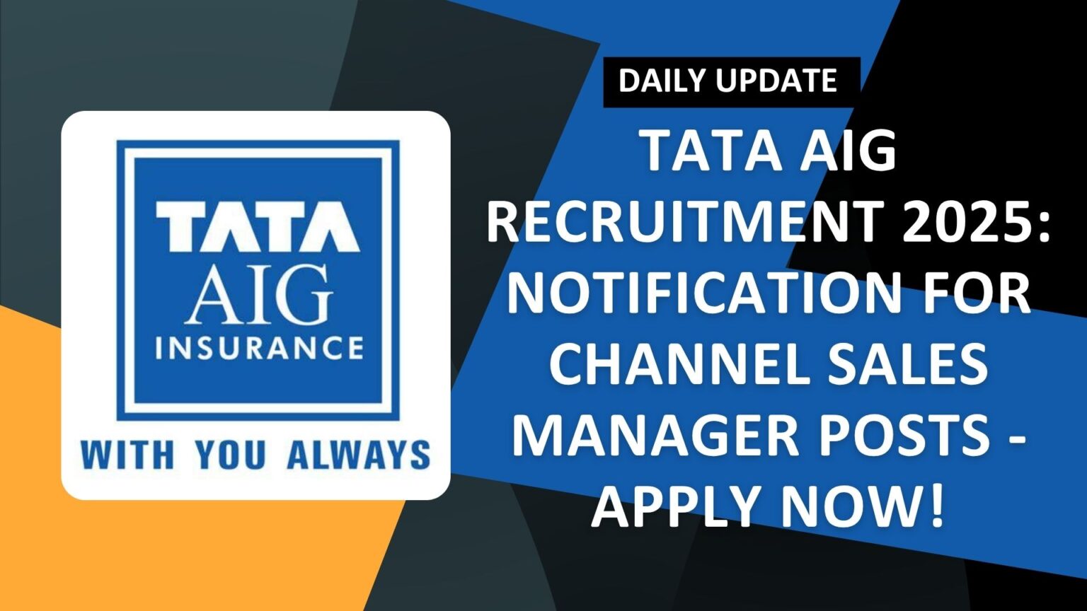 Tata Aig Recruitment 2025: Notification for Channel Sales Manager Posts ...